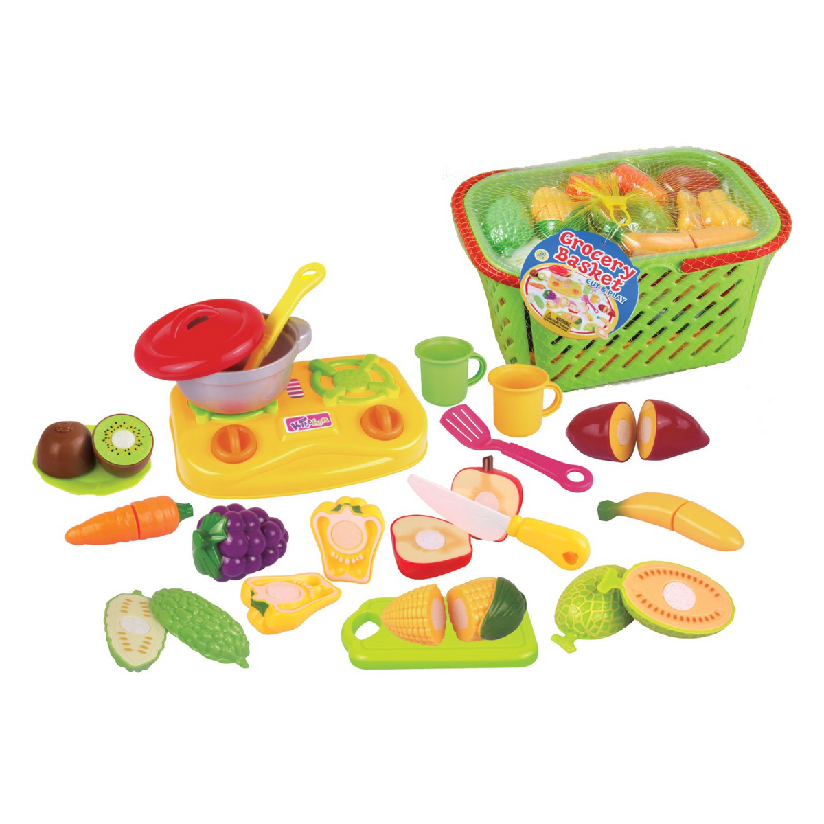 Kids Cut & Play Pretend Toy Grocery Basket Playset | Pretend Play ...